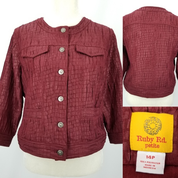 Ruby Rd. | Jackets & Coats | Ruby Rd Petites Womens 4 P Red Wine Crop ...